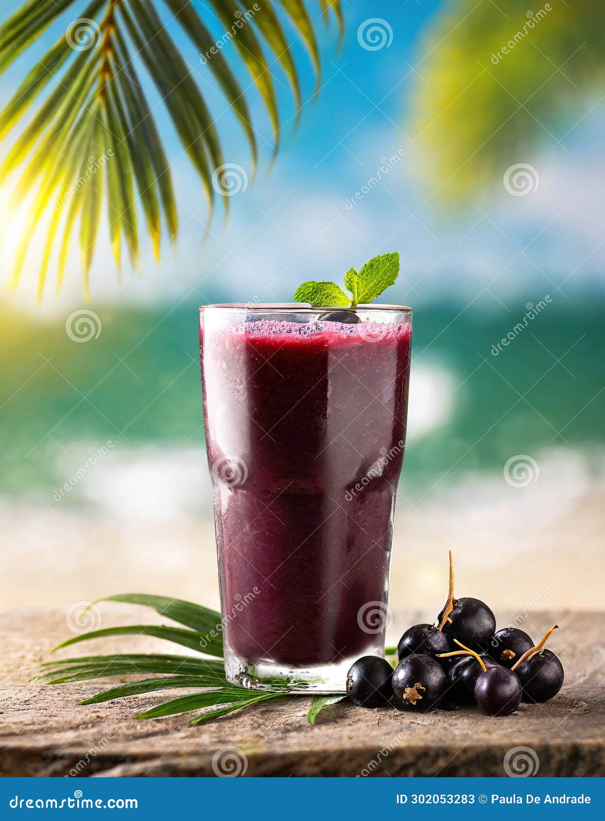Juice Acai in Glass with Beach Background Stock Image - Image of detox ...