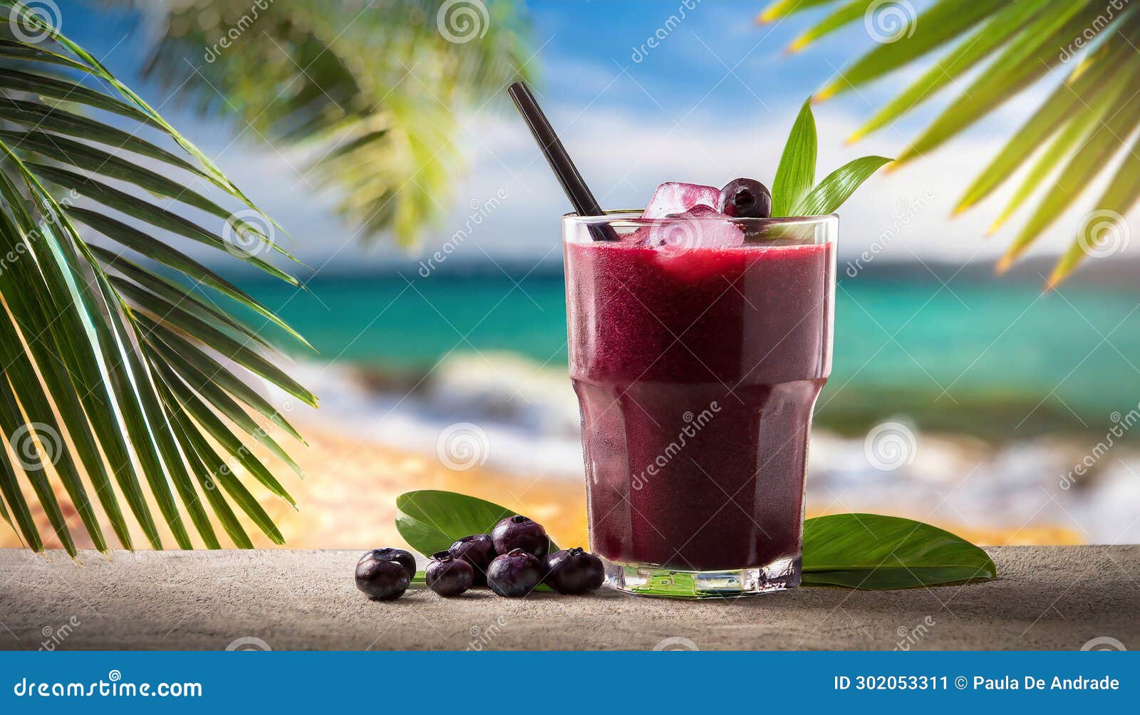 Juice Acai in Glass with Beach Background Stock Image - Image of ...