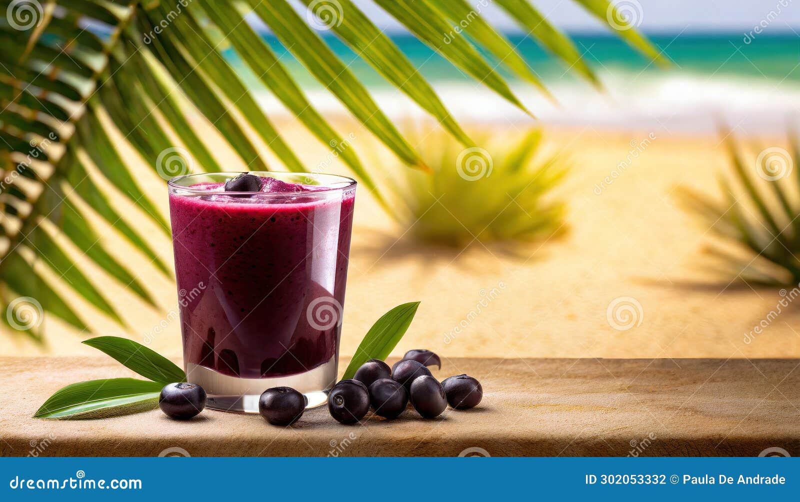 Juice Acai in Glass with Beach Background Stock Photo - Image of ...