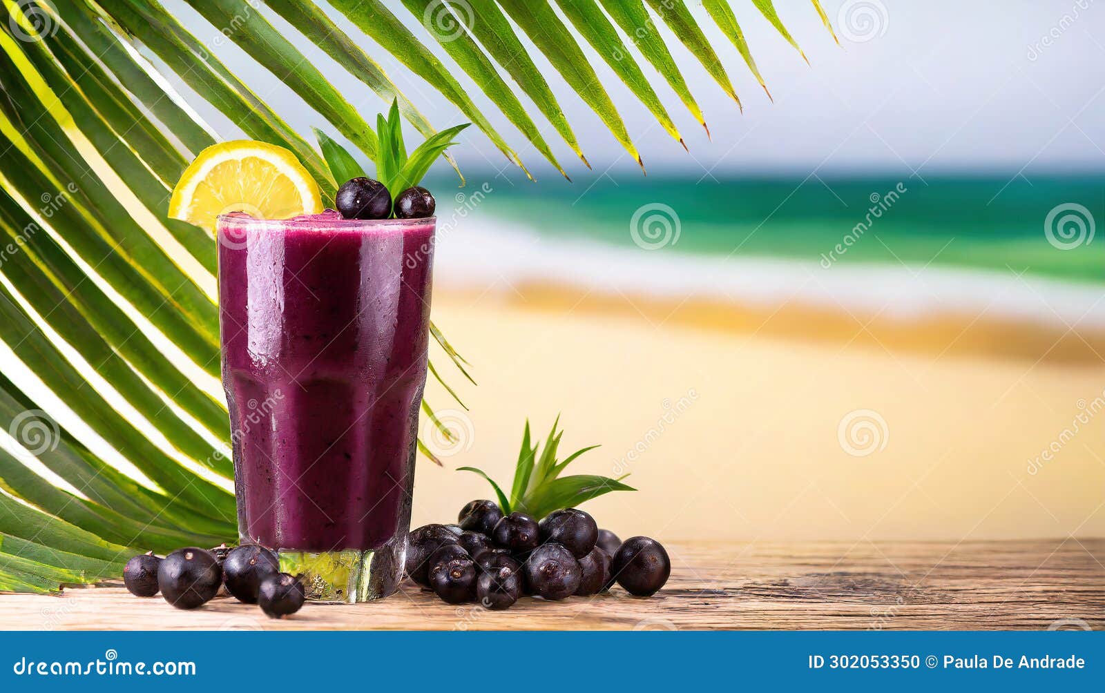 Juice Acai in Glass with Beach Background Stock Photo - Image of ...