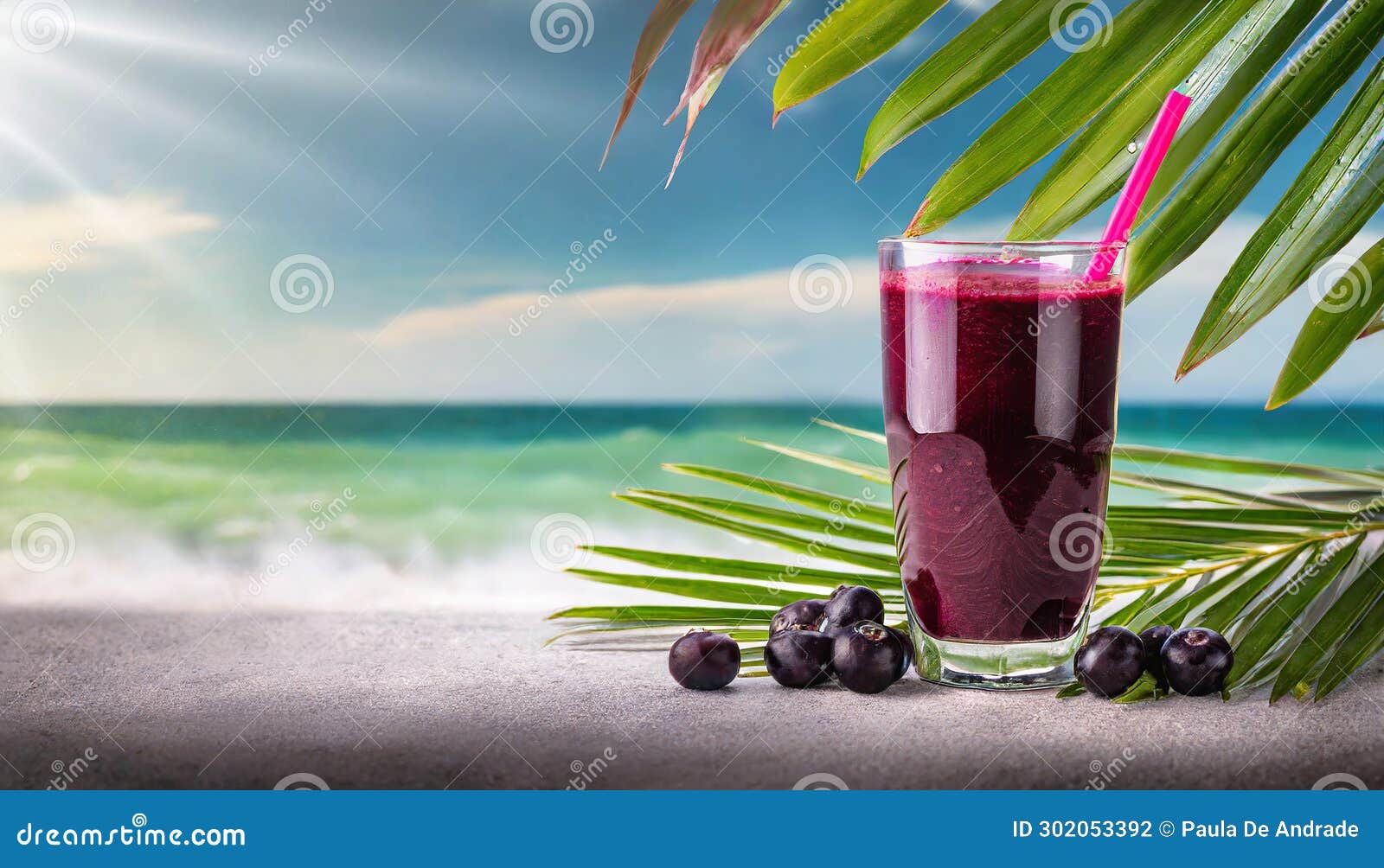 Juice Acai in Glass with Beach Background Stock Photo - Image of ...