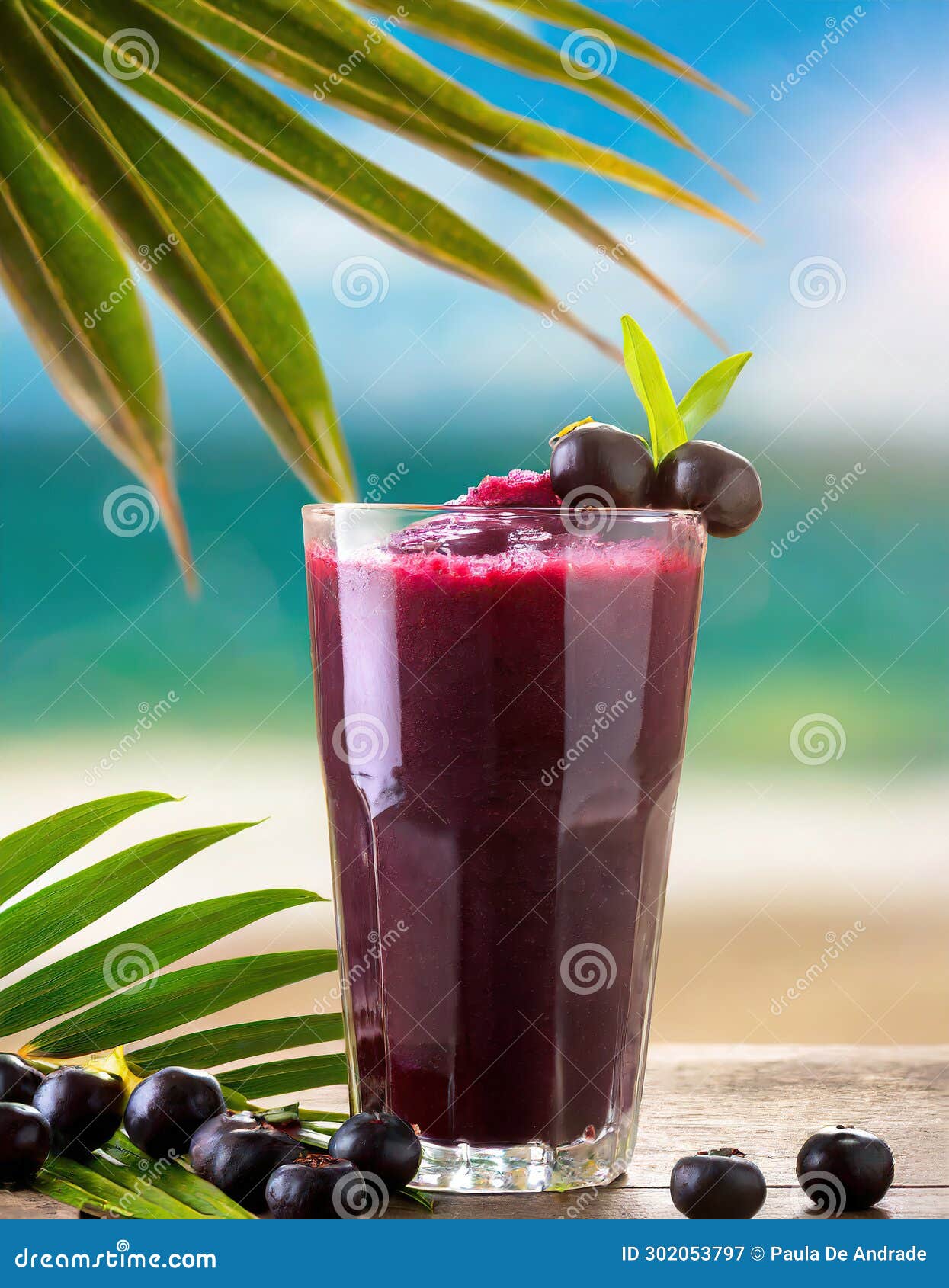 Juice Acai in Glass with Beach Background Stock Image - Image of ...