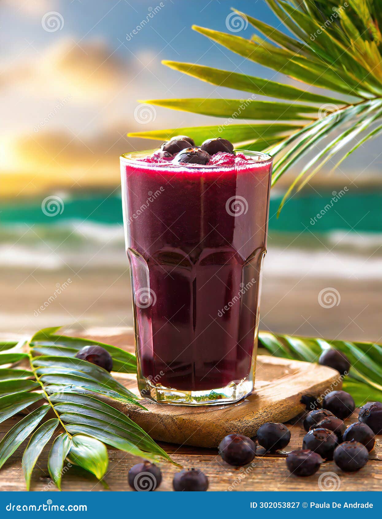 Juice Acai in Glass with Beach Background Stock Image - Image of beach ...