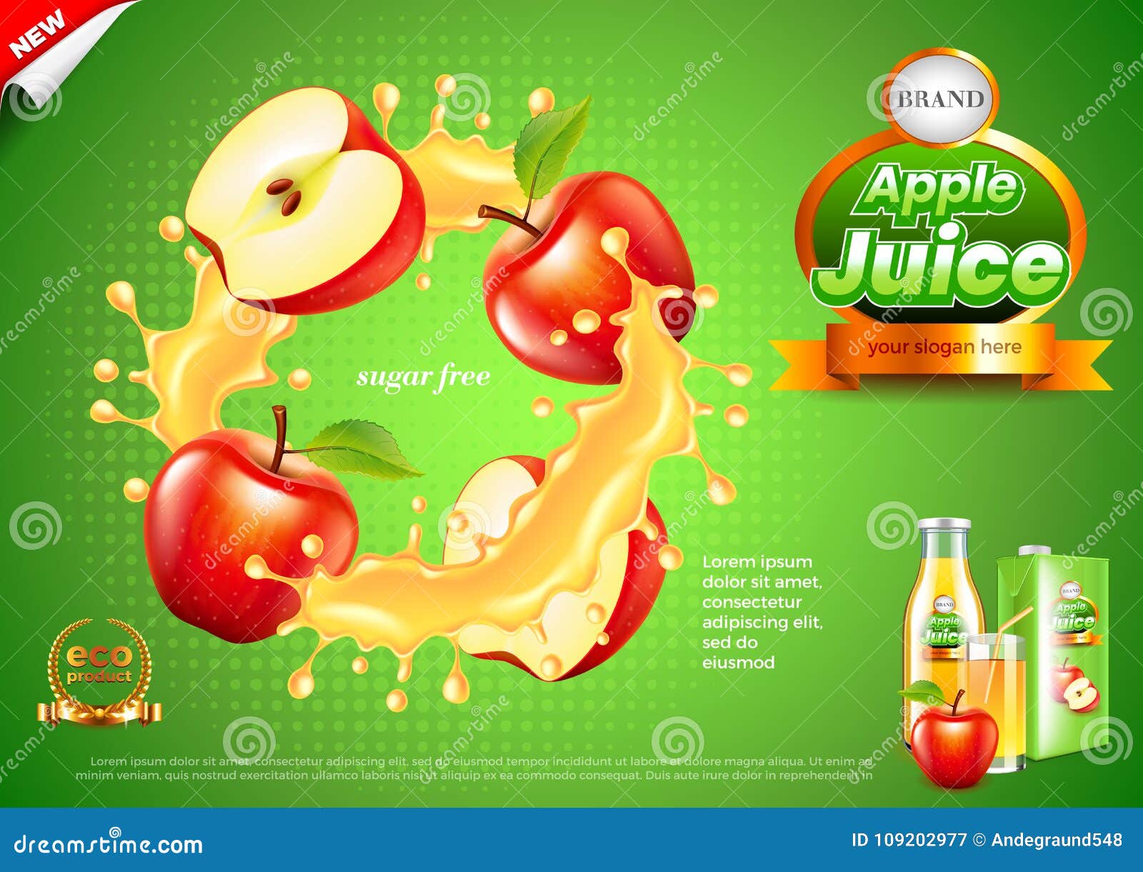 Juice Ads. Apples in Splashes Vector Background Stock Vector ...