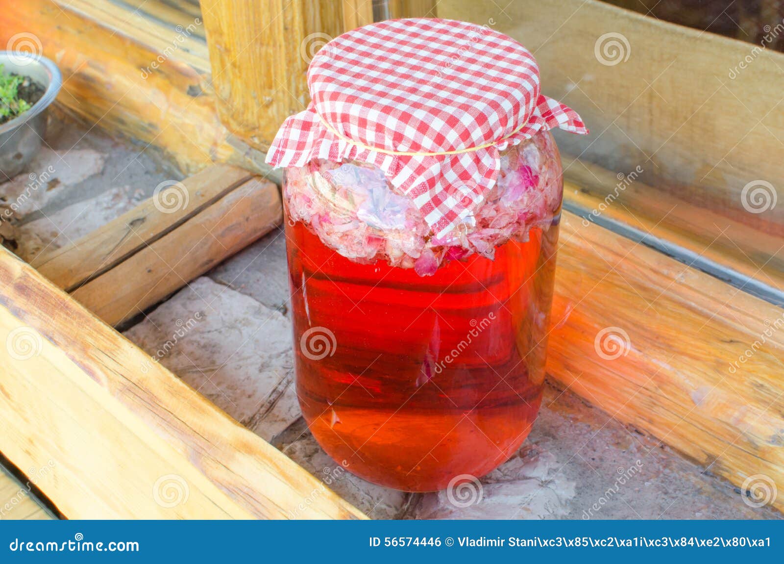 Juice of roses in a jars stock photo. Image of wooden - 56574446