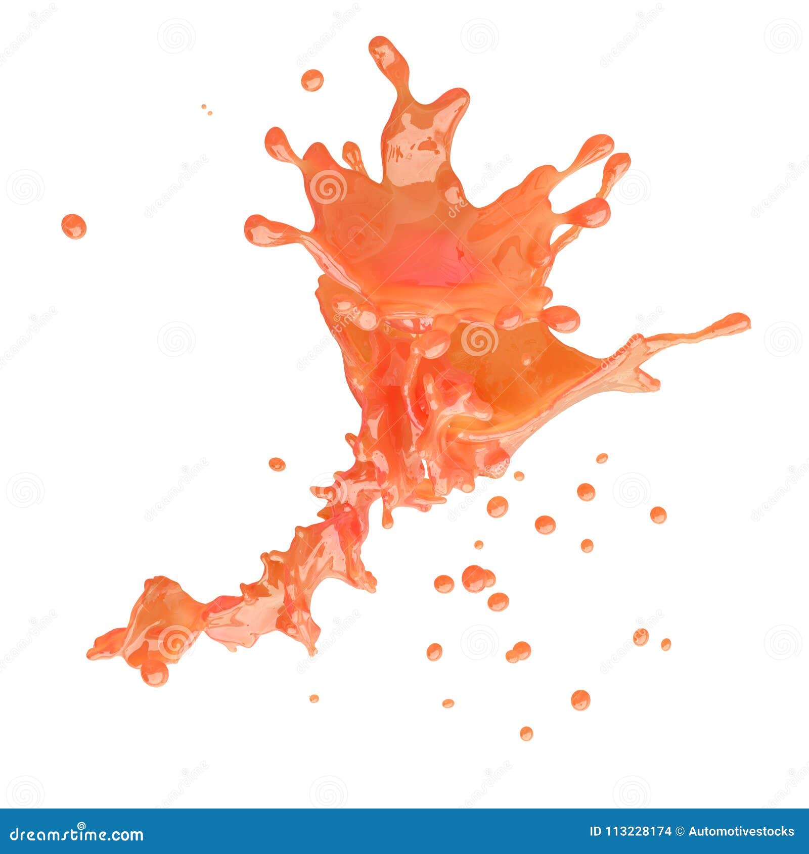 Juice Splash with Droplets Isolated. 3D Illustration Stock Illustration ...