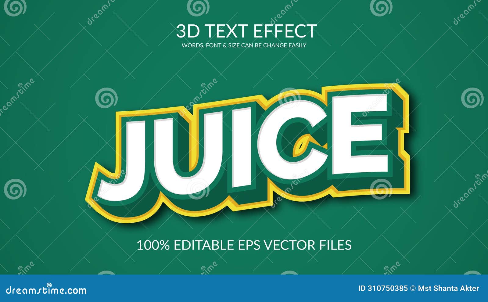 Juice Vector Eps 3d Text Effect Design. Stock Vector - Illustration of ...