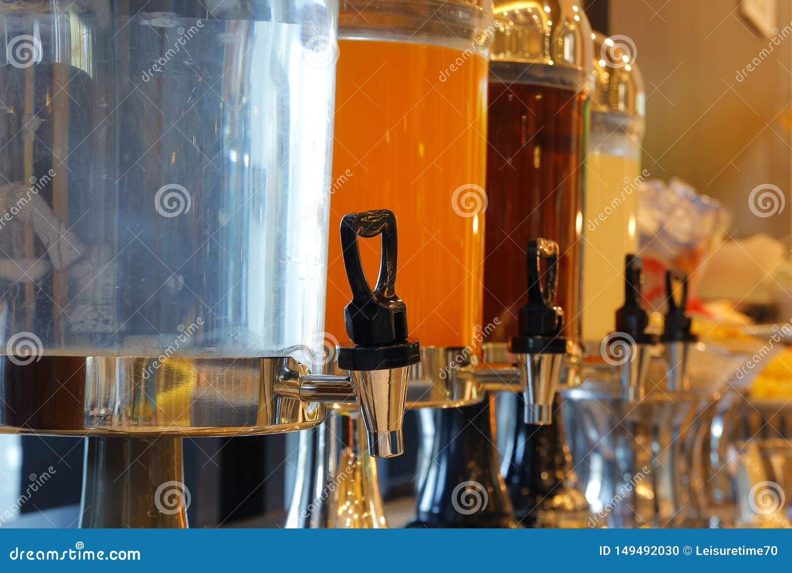 Juice and Water in Bottles on Buffet Line Stock Photo - Image of ...