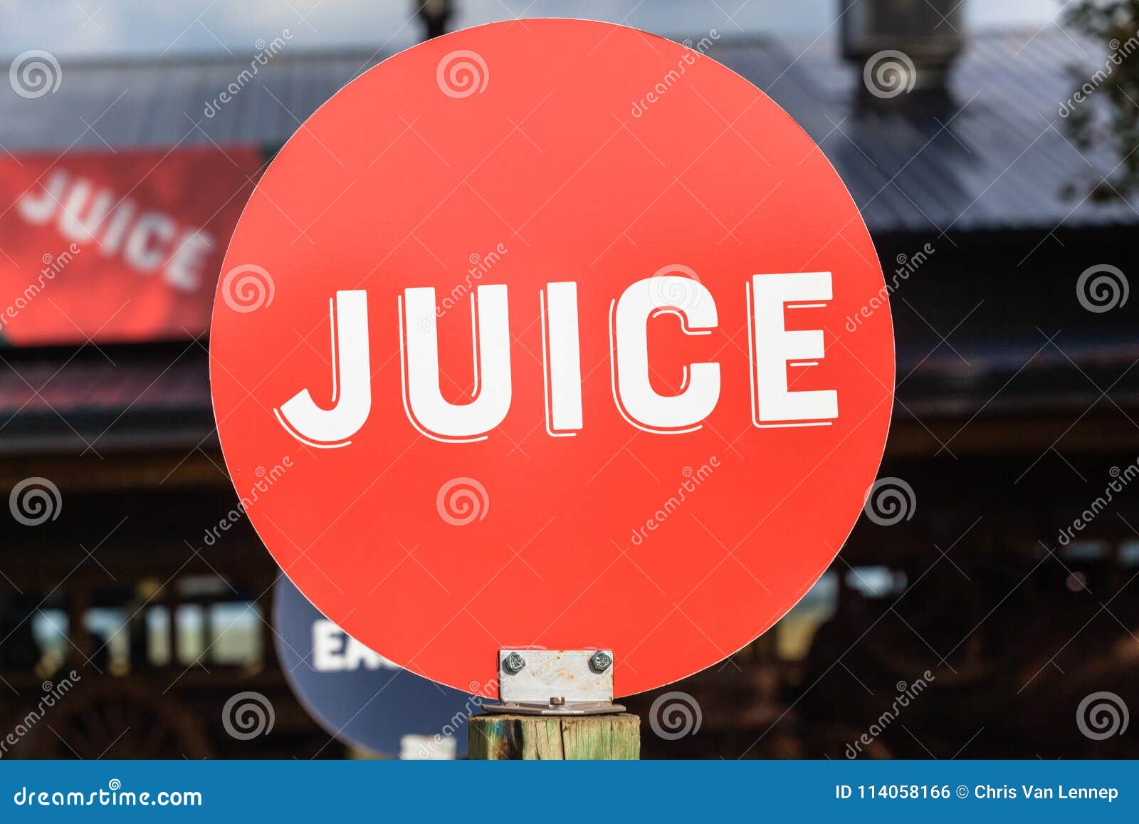 Juice Word Red Disk Sign foto de archivo. Imagen de publicidad - 114058166