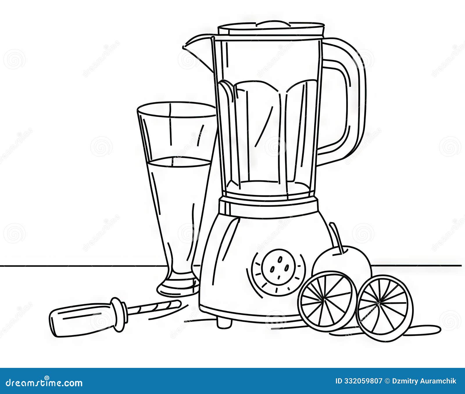 Juicer or Blender with Orange Fruit. Single Outline Modern Illustration ...