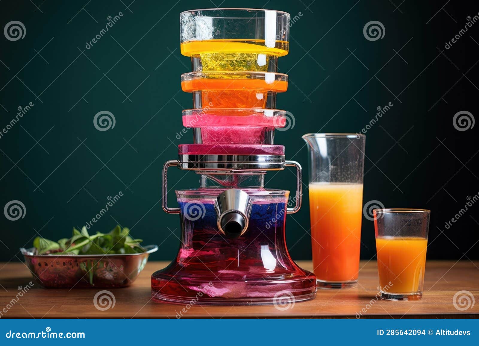 Juicer with a Glass Full of Multicolored Juice Layers Stock Photo ...