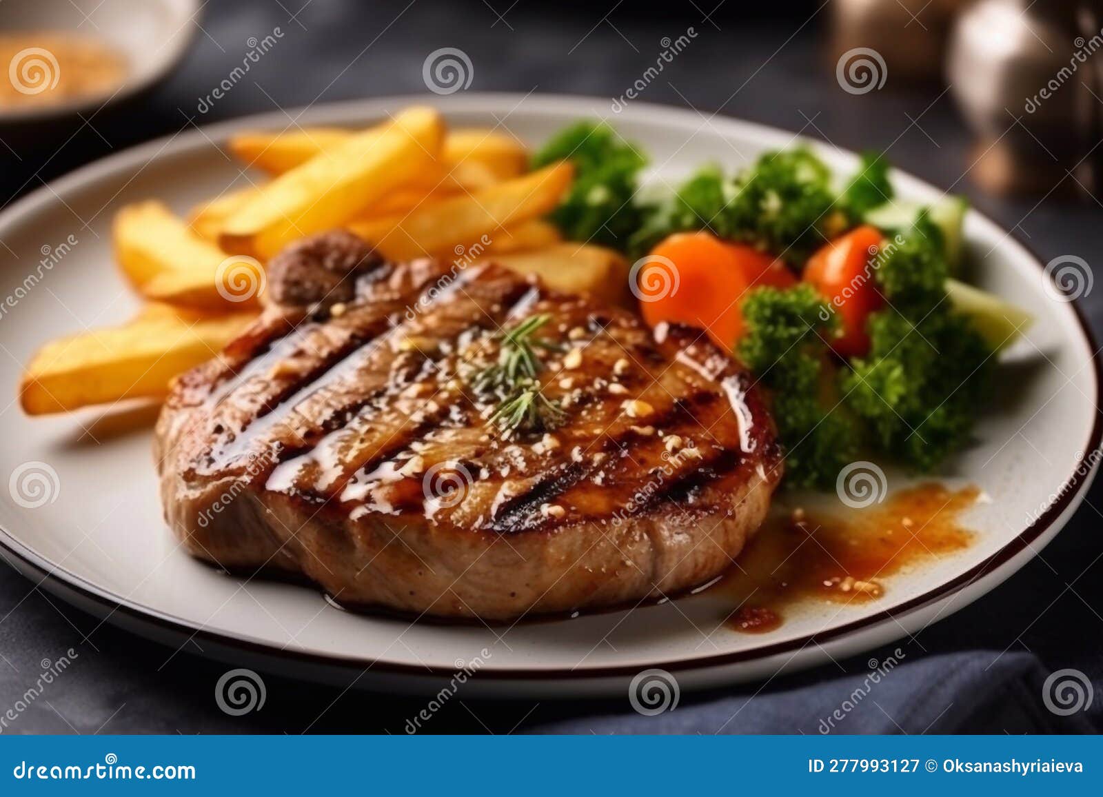 Juicy Appetizing Steaks on a Plate. Restaurant Serving Stock ...