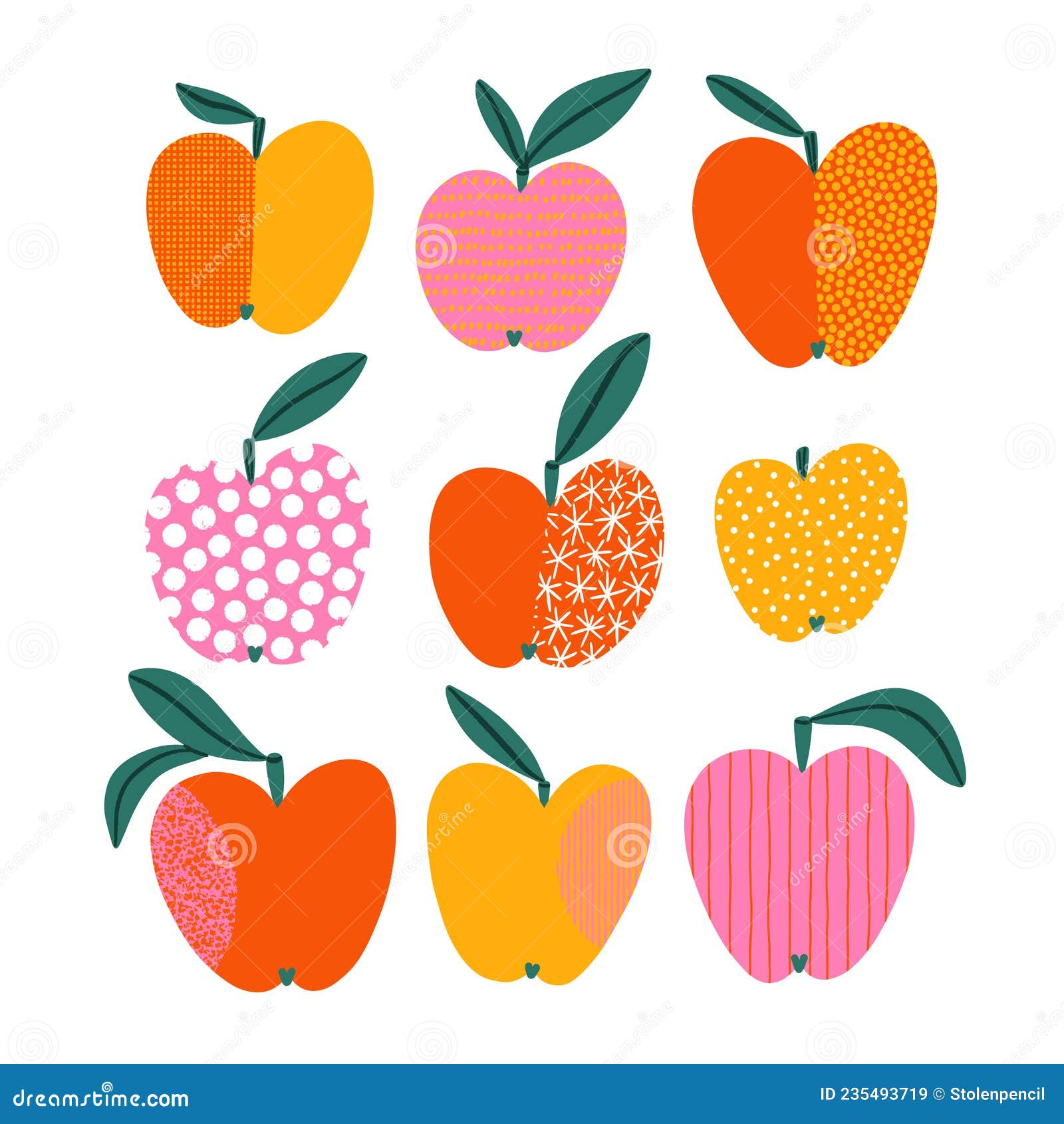 Juicy Apples with Abstract Hand Drawn Textures, Vector Clip Art Set ...