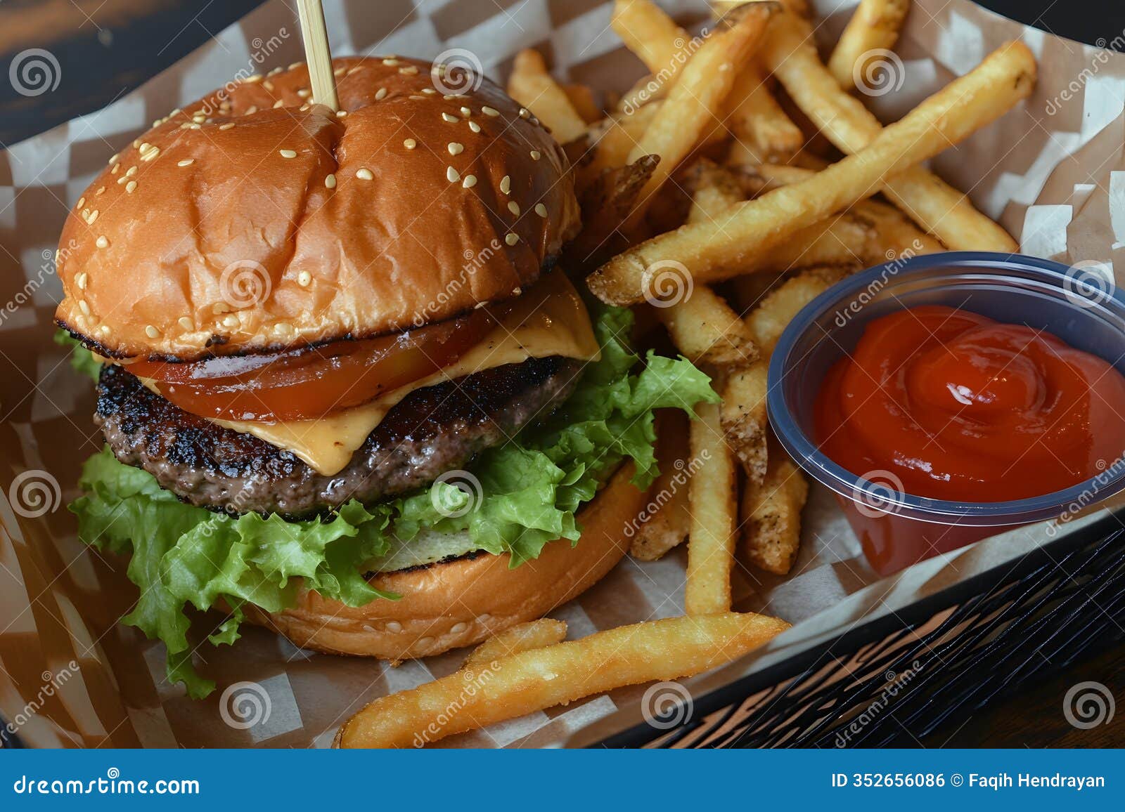 Juicy Beef Burger with Crispy Fries and Ketchup Stock Illustration ...