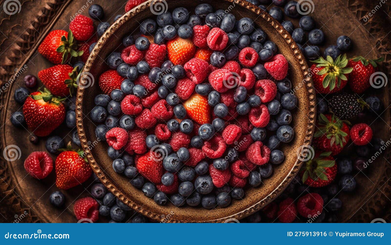 Juicy Berry Dessert on Rustic Wooden Table Generated by AI Stock ...