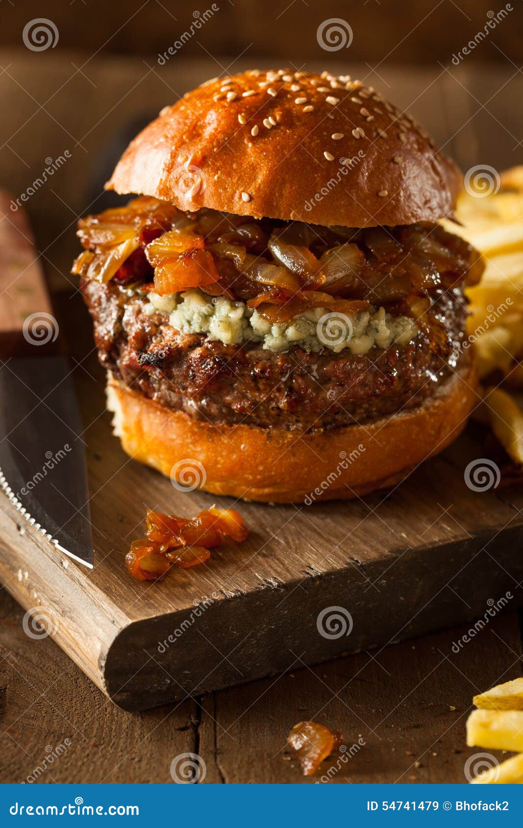 Juicy Blue Cheese Hamburger Stock Image - Image of fast, fries: 54741479