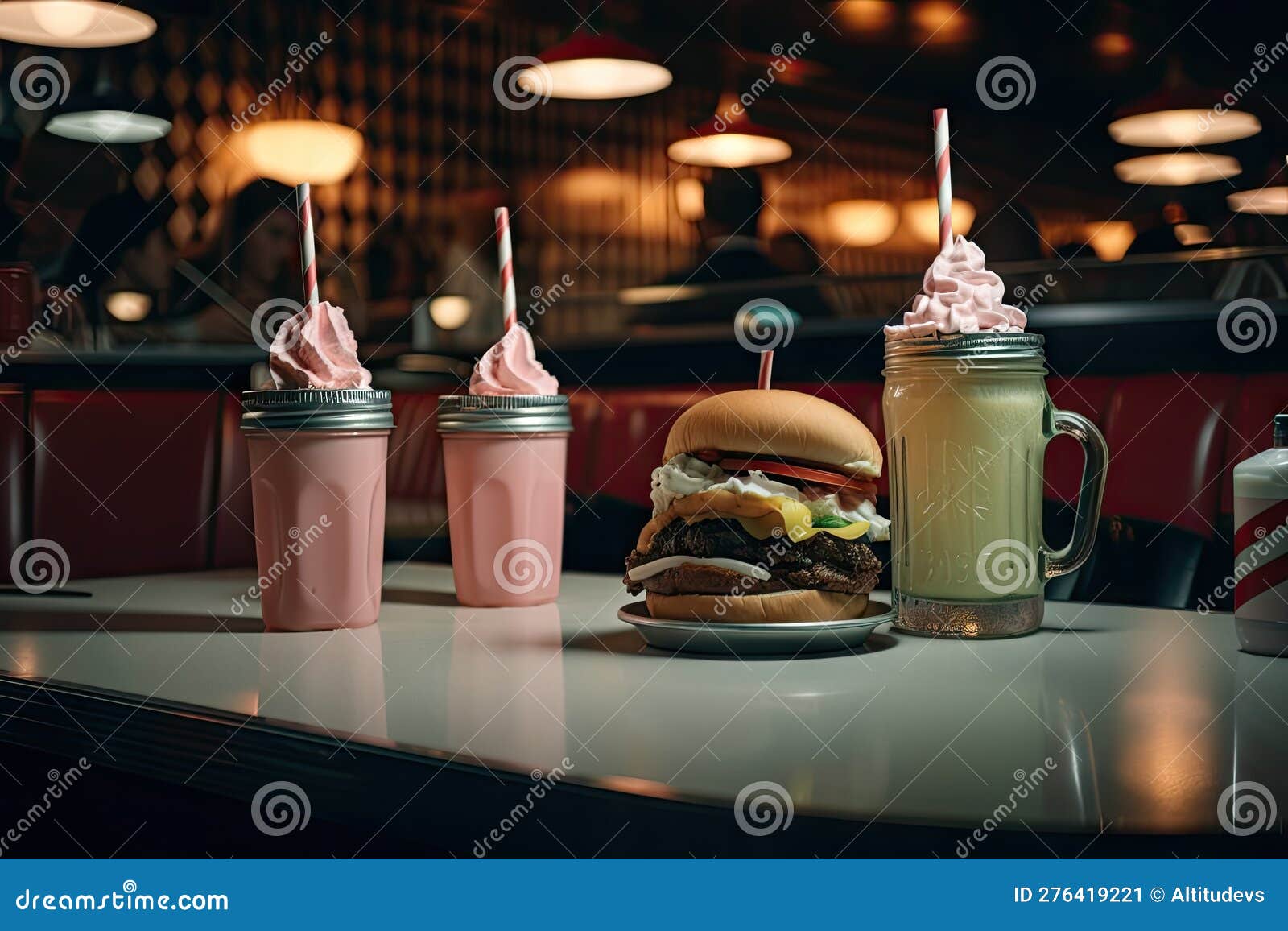 Juicy Burger and Tall Milkshake at Diner Stock Illustration ...