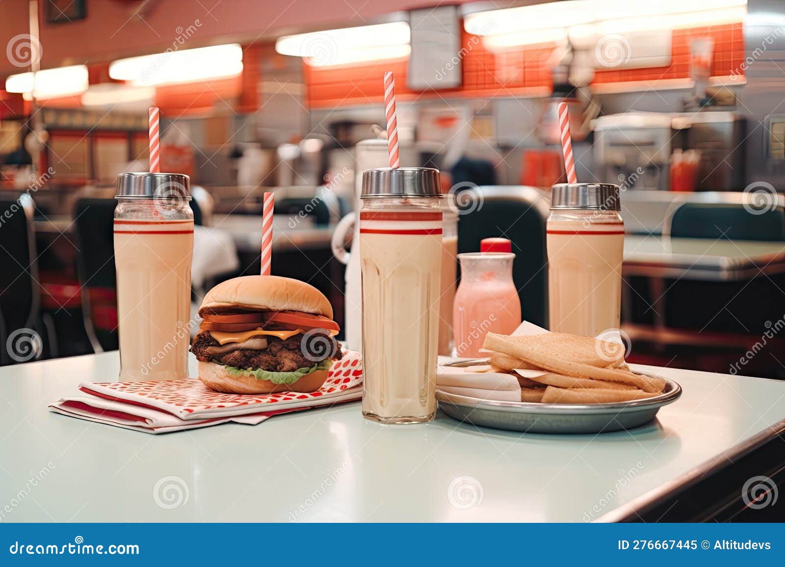 Juicy Burger and Tall Milkshake at Diner Stock Image - Image of meal ...