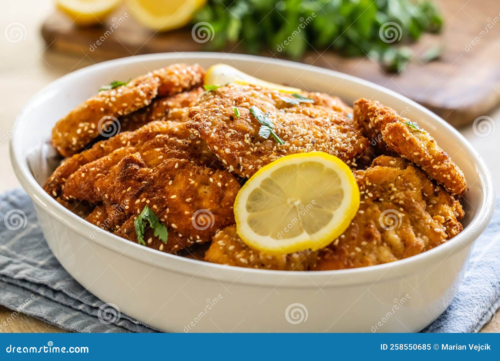 Juicy and Crispy Breaded Meat As Schnitzels are Served with a Slice of ...