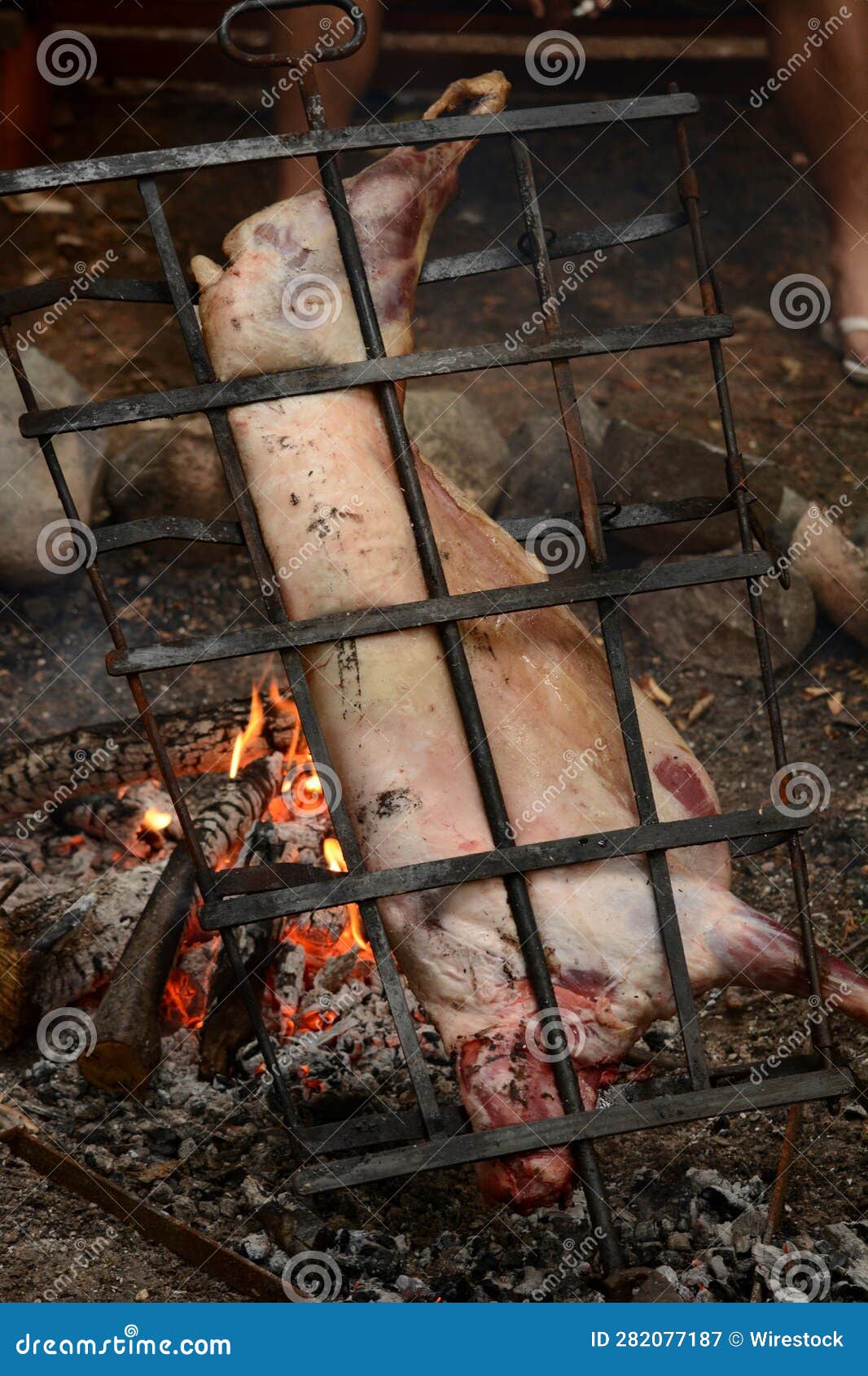 Juicy Cut of Meat Being Cooked on an Outdoor Grill Stock Image - Image ...