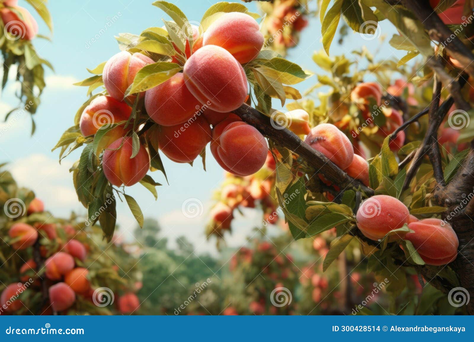 Juicy Delicious Peaches Hanging on a Tree Stock Illustration ...