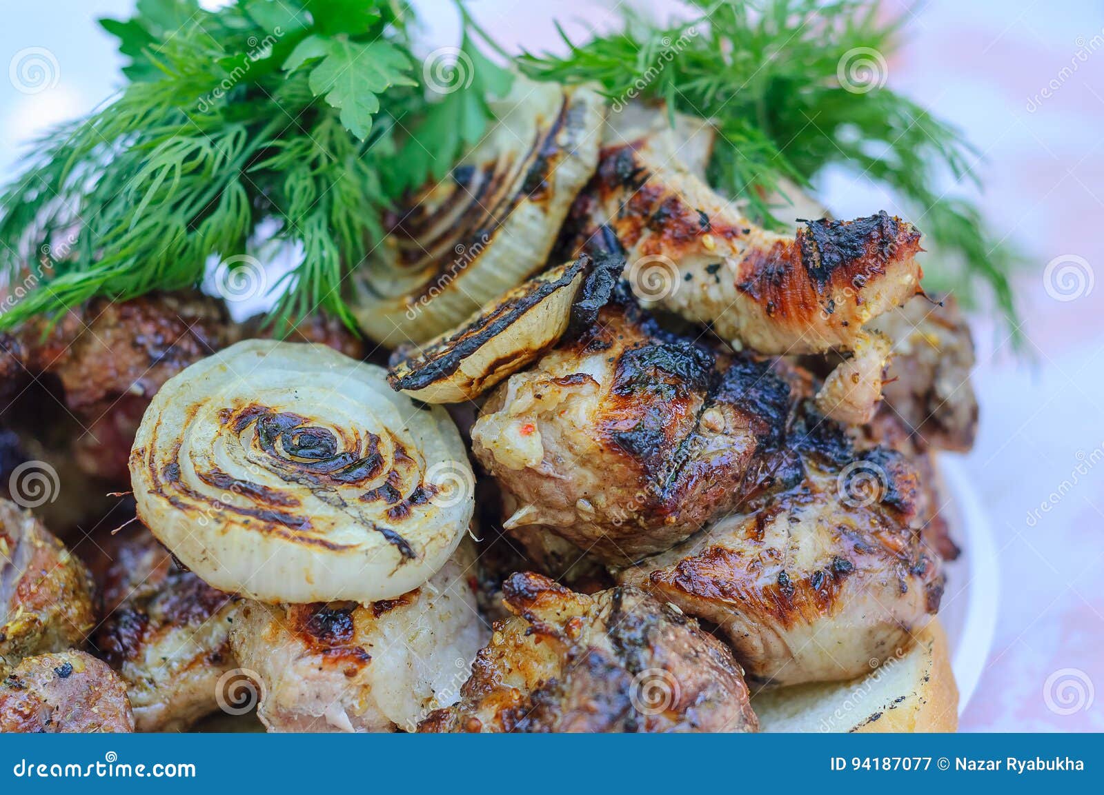 Juicy Fresh Pork on the Plate. Fried Pork Meat Stock Image - Image of ...