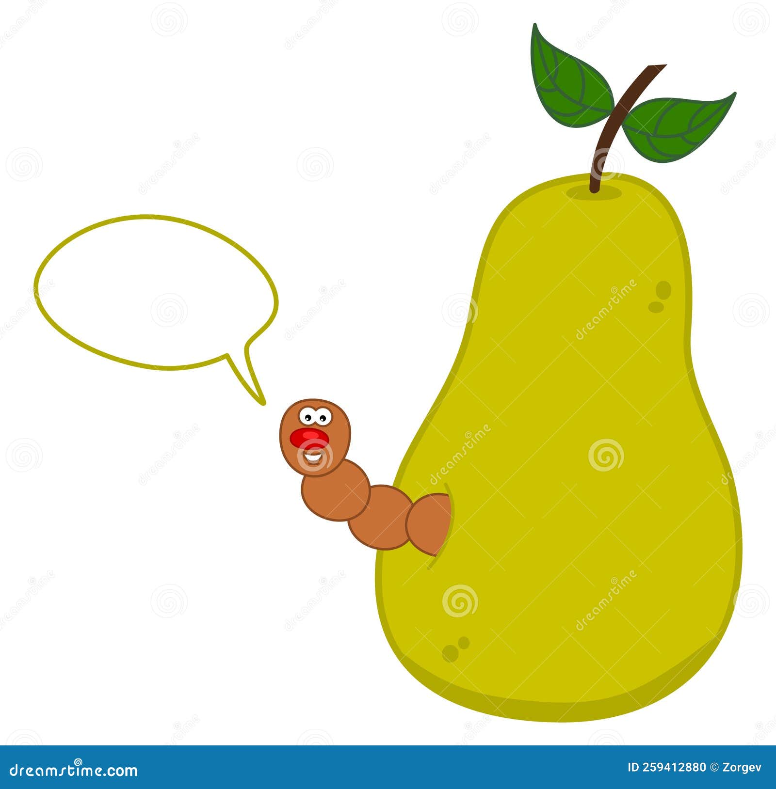 A Juicy Fruit of a Green Pear with Maggot and Talking Bubble - Vector ...