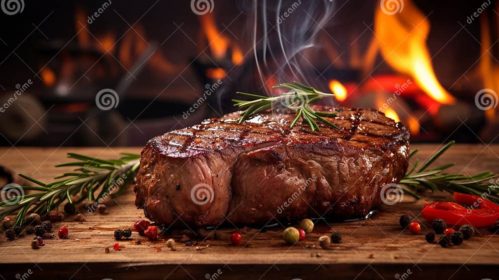 Juicy Grilled Meat with Fire Stock Photo - Image of steak, food: 343061132