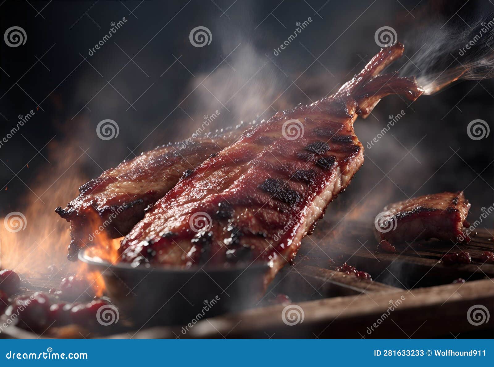 Juicy Grilled Pork Ribs on Fire. Generative AI Stock Illustration ...