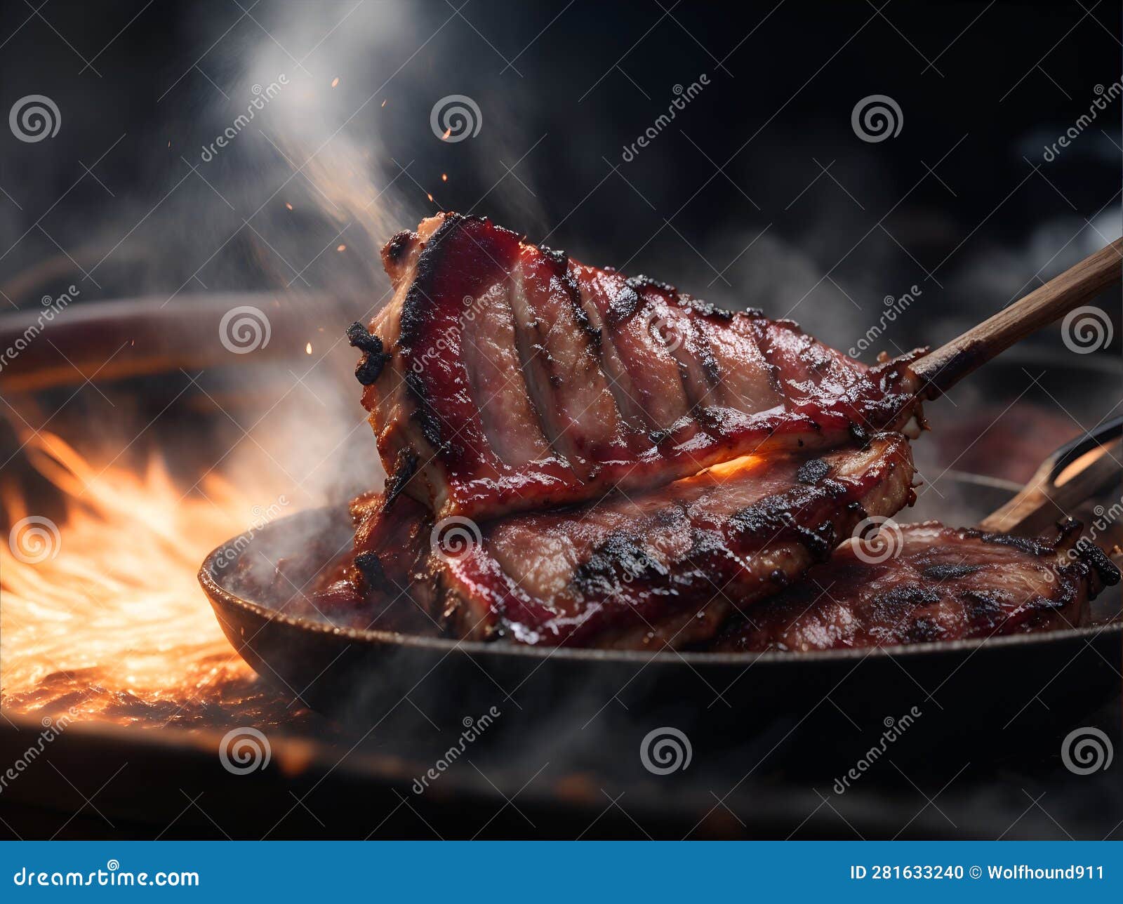 Juicy Grilled Pork Ribs on Fire. Generative AI Stock Illustration ...