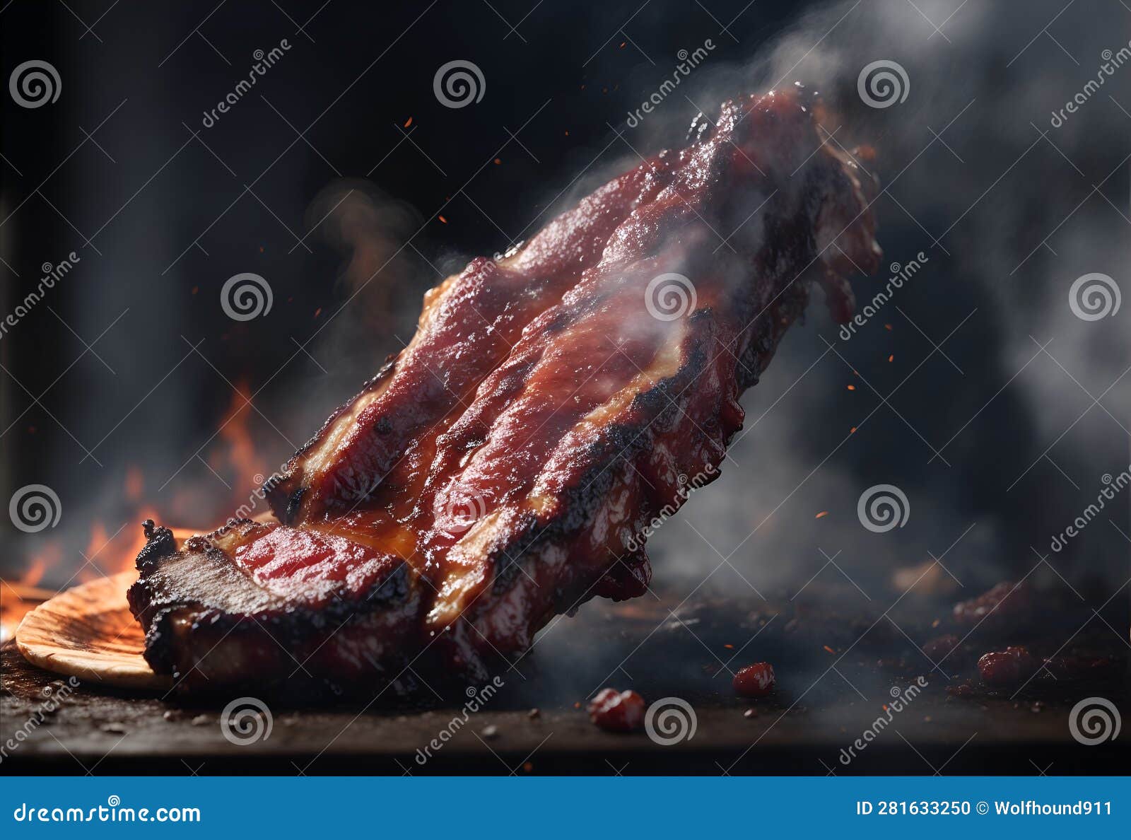 Juicy Grilled Pork Ribs on Fire. Generative AI Stock Photo - Image of ...