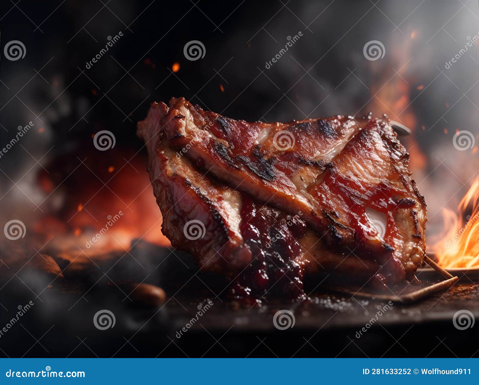 Juicy Grilled Pork Ribs on Fire. Generative AI Stock Photo - Image of ...