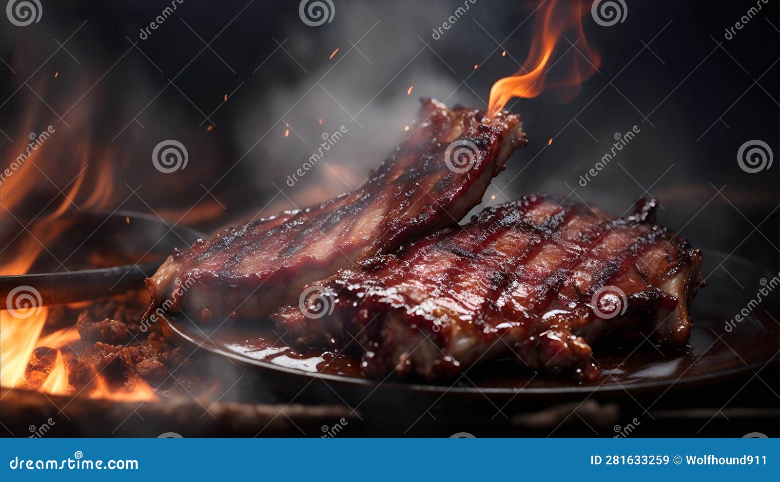 Juicy Grilled Pork Ribs on Fire. Generative AI Stock Illustration ...