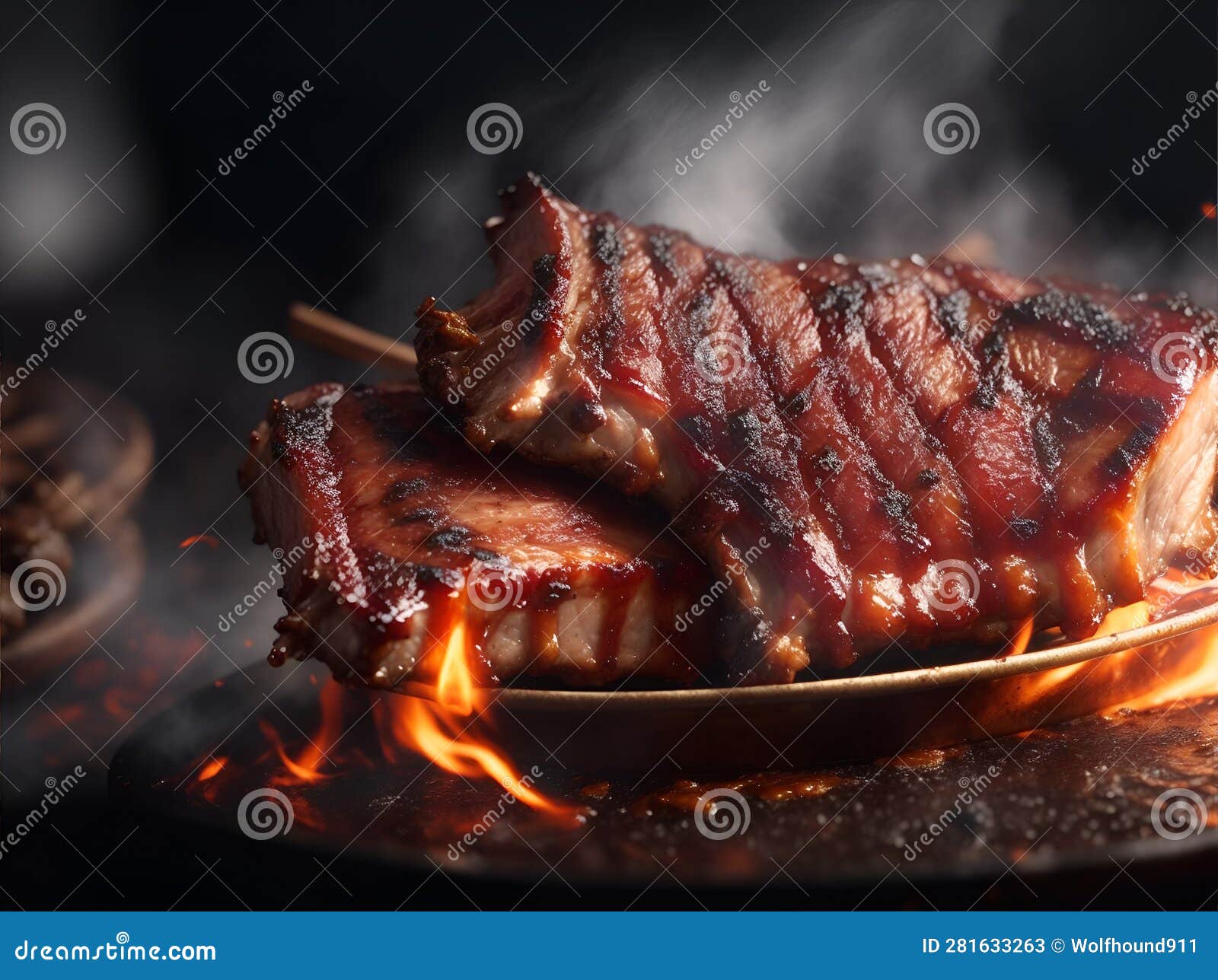 Juicy Grilled Pork Ribs on Fire. Generative AI Stock Image - Image of ...