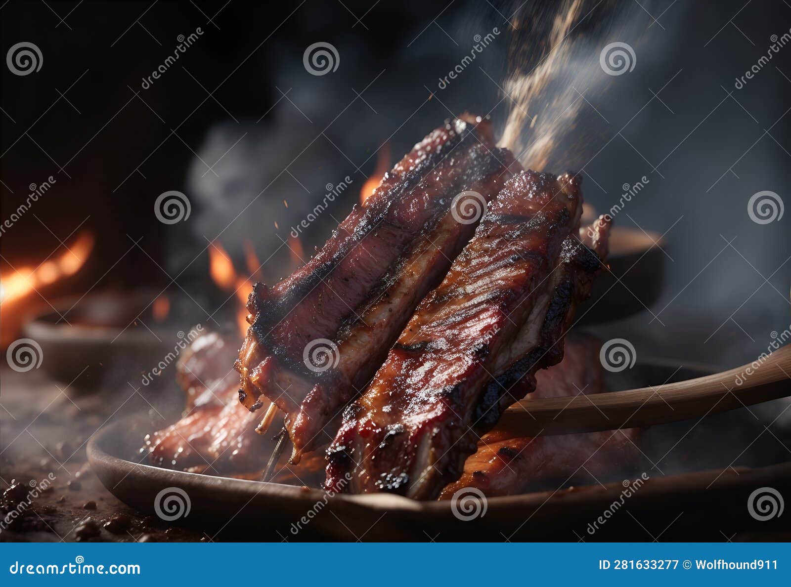Juicy Grilled Pork Ribs on Fire. Generative AI Stock Image - Image of ...