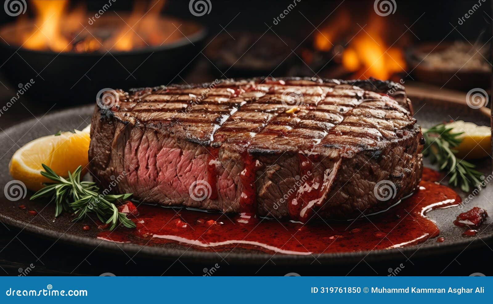 Juicy Grilled Steak with Blood. Stock Illustration - Illustration of ...