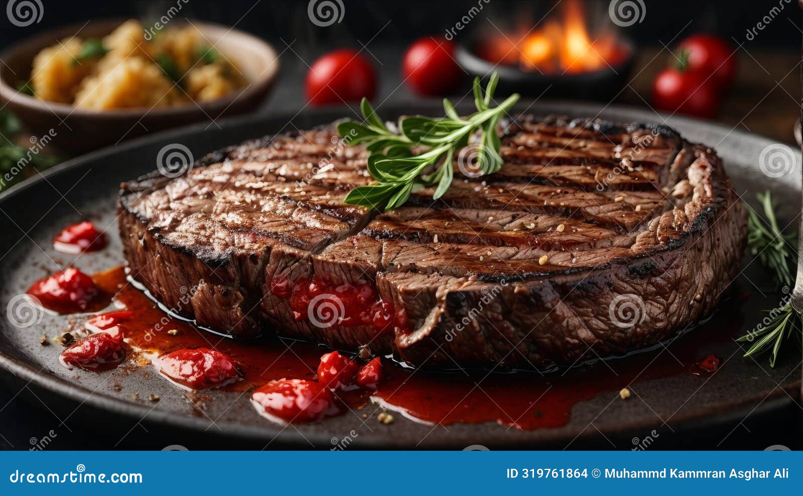 Juicy Grilled Steak with Blood. Stock Illustration - Illustration of ...