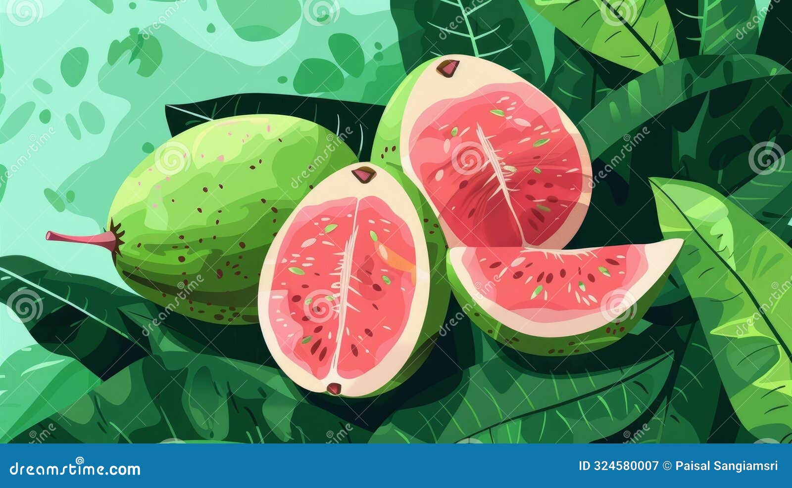 Juicy Guava Flat Design Side View Rainforest Theme Cartoon Drawing ...