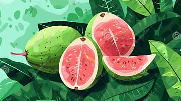 Juicy Guava Flat Design Side View Rainforest Theme Cartoon Drawing ...