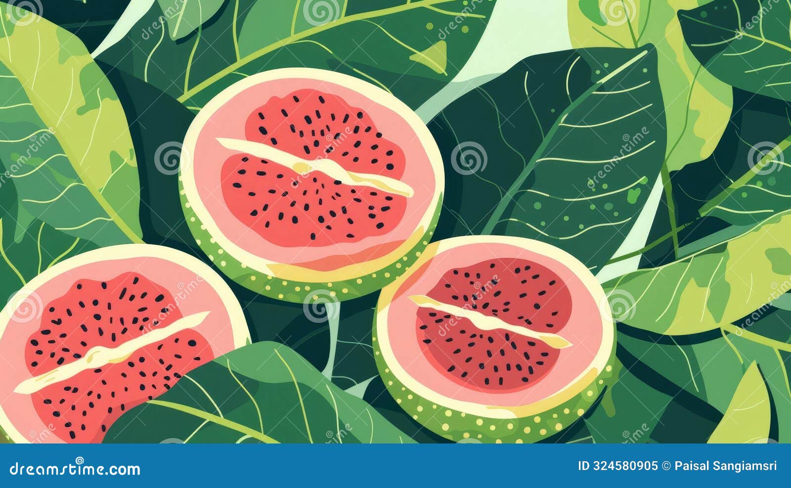 Juicy Guava Flat Design Side View Rainforest Theme Cartoon Drawing ...