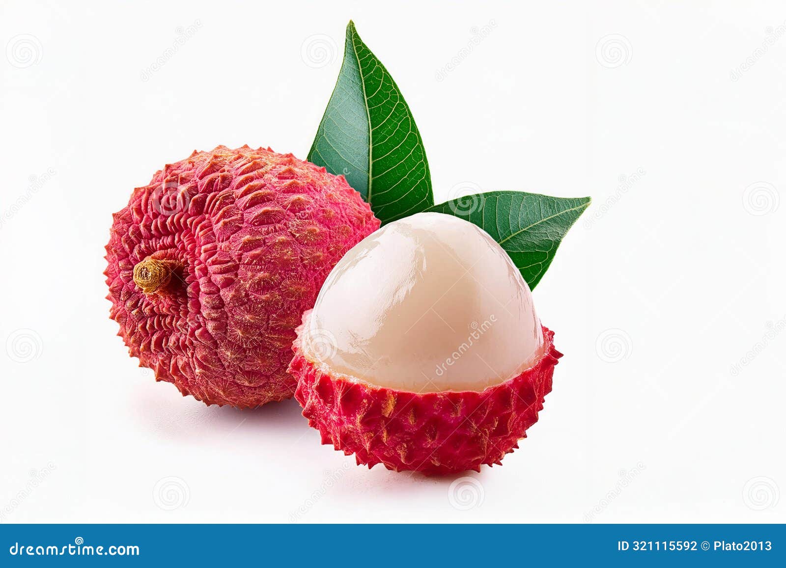 Juicy Lychee with Cut in Half and Leaves Isolated on White Background ...