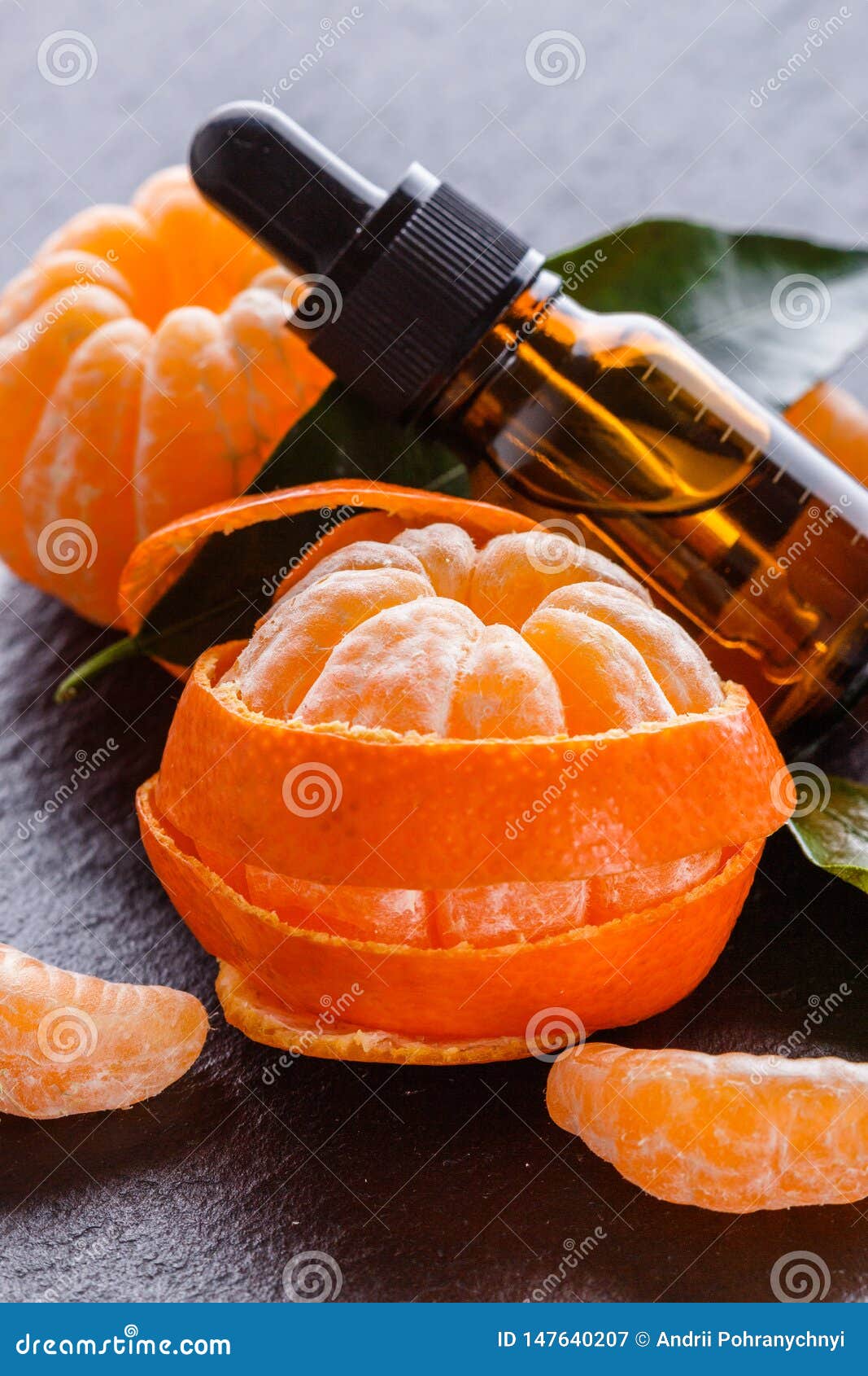 Juicy Mandarin on a Dark Stone Background Stock Image - Image of ...