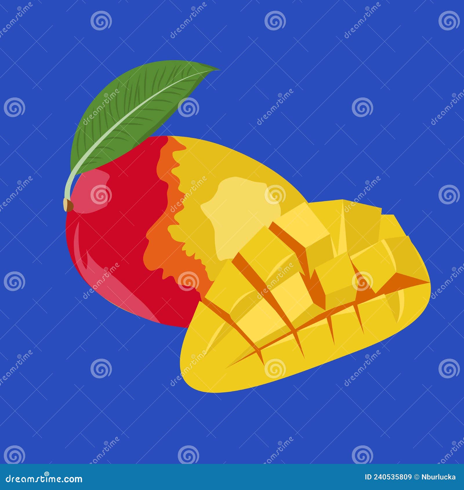 Juicy Mango and Cut Mango Half. Stock Vector - Illustration of flat ...