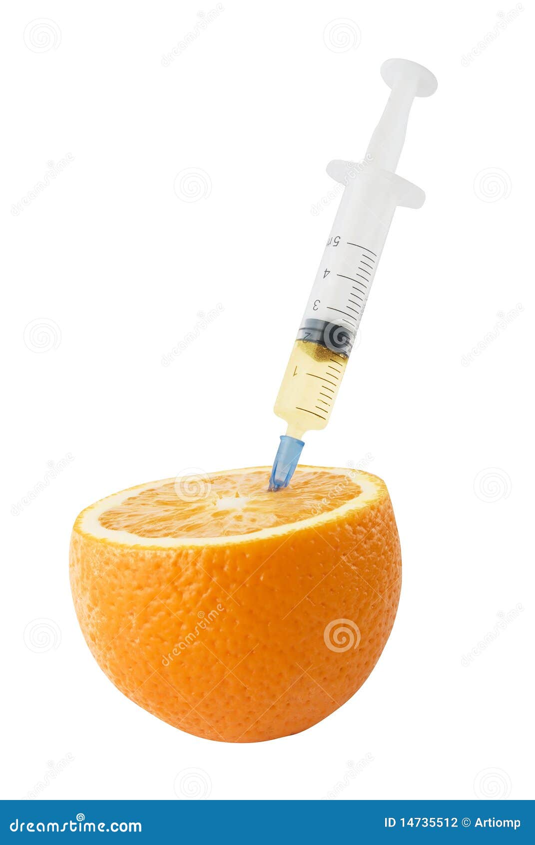Juicy Orange with syringe stock photo. Image of food - 14735512