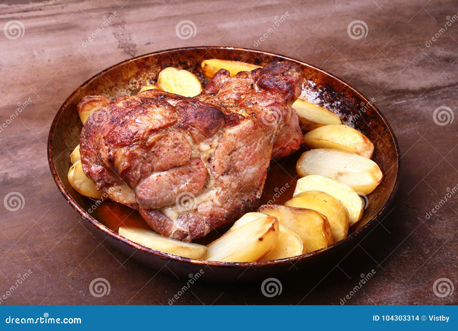Juicy Pork Neck Chops are Grilled with Potatoes on a Stone Background ...
