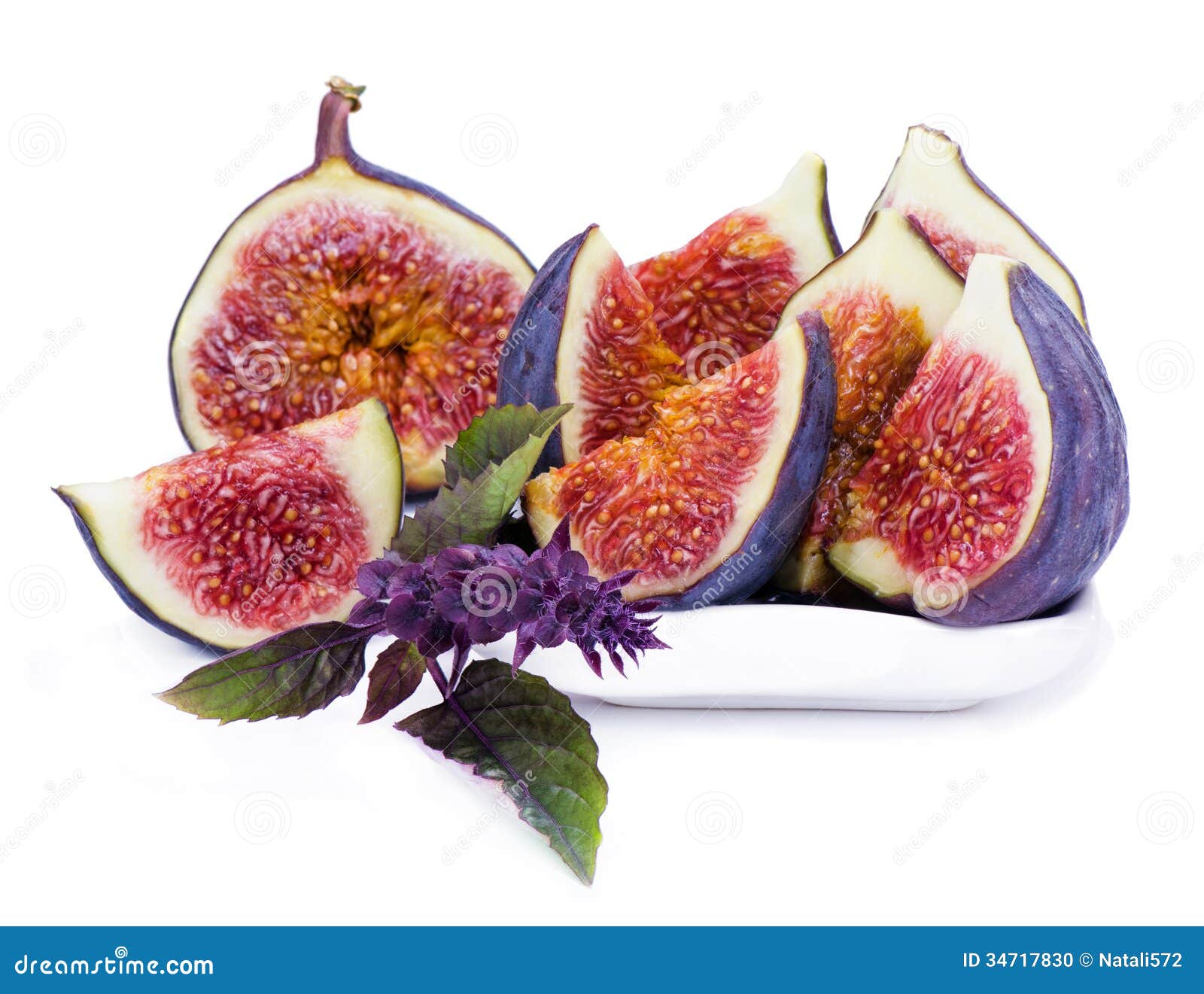 Juicy, Ripe Slices of Fig and Basil Flower Stock Photo - Image of ...