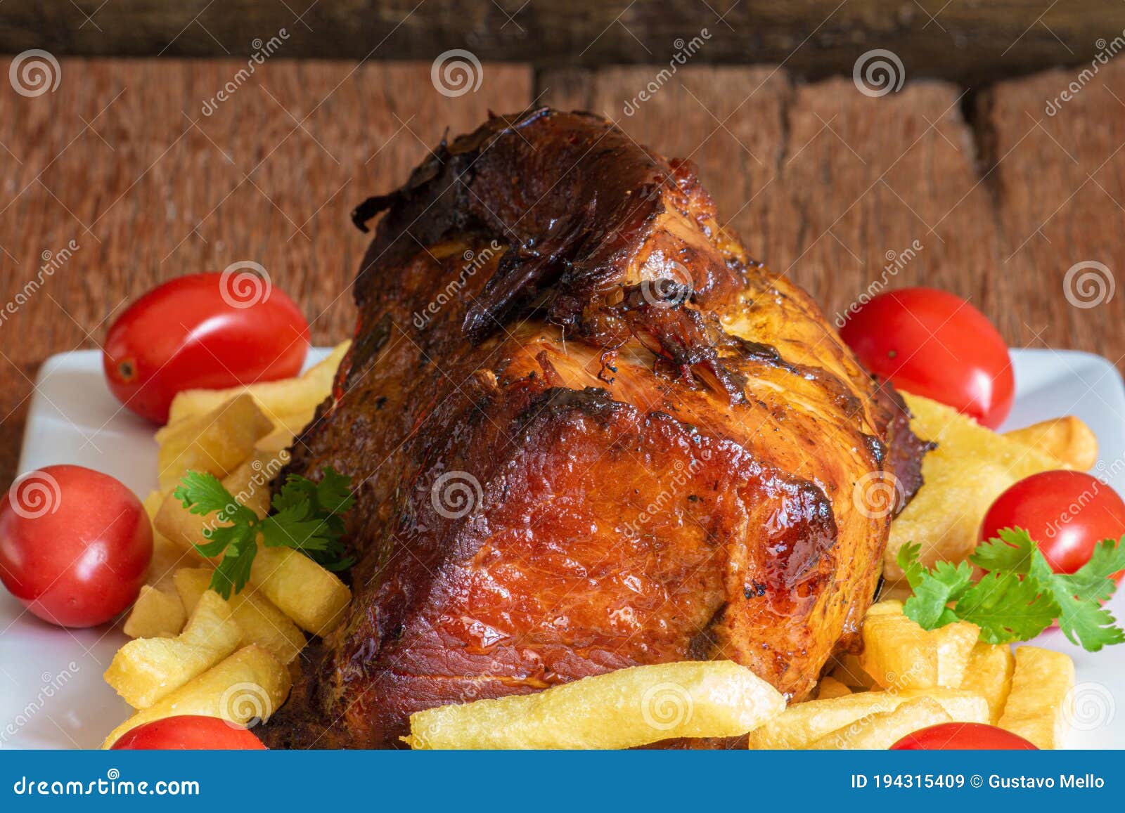 Juicy Roast Meat on a Rustic Wooden Background Stock Image - Image of ...
