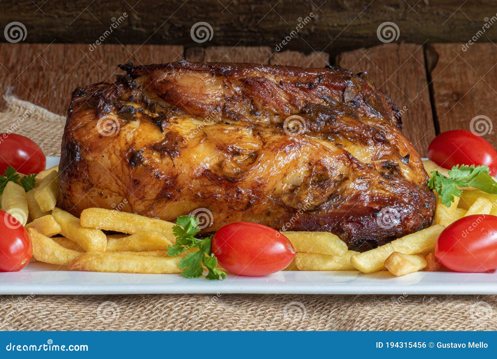 Juicy Roast Meat on a Rustic Wooden Background Stock Photo - Image of ...