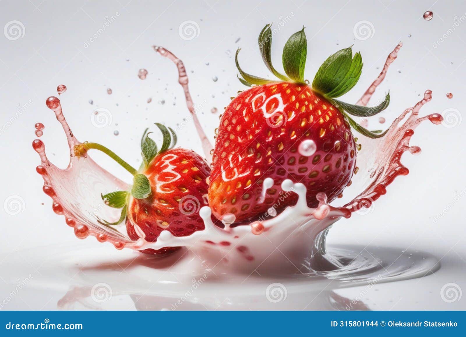 Juicy Strawberry Falls from a Height into a Milky Texture Creating ...