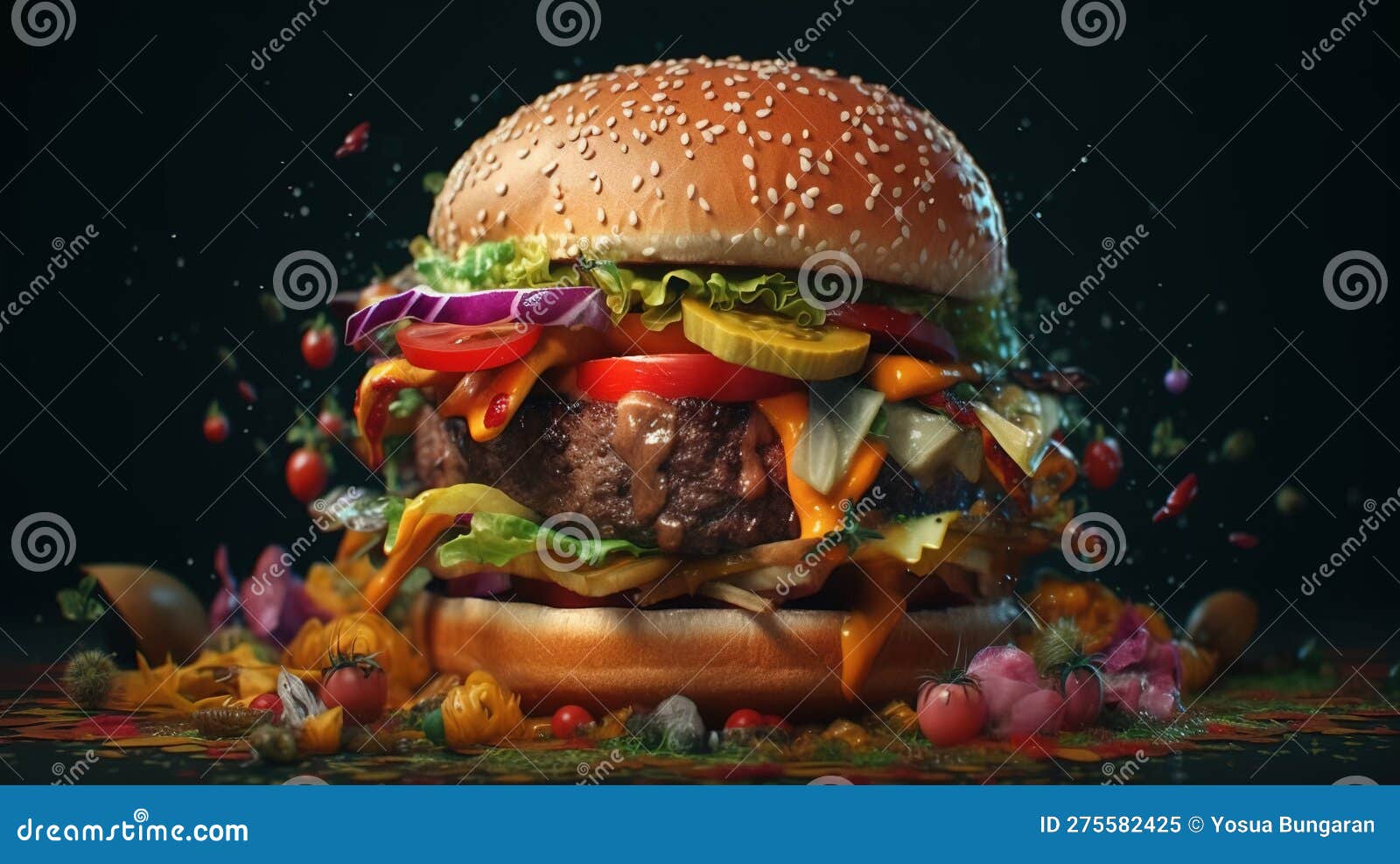 Juicy Succulent Burger, Digital Art Illustration, Generative AI Stock ...